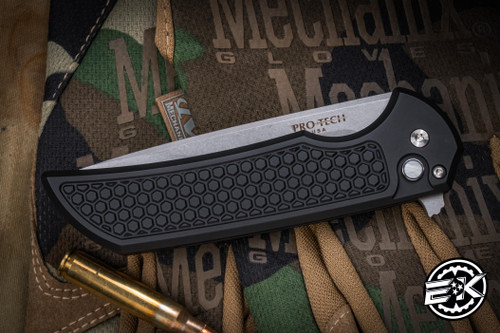 Protech Mordax Manual Flipper Knife Black Honeycomb 375 Stonewash