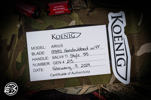Koenig Knives "Arius" Titanium Knife Style 55 3.5" Handrubbed M390