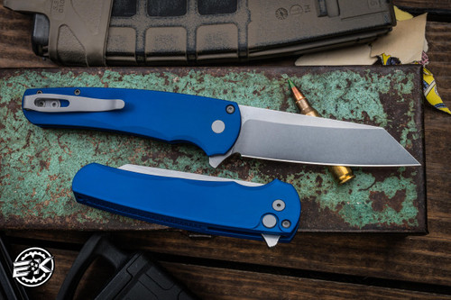 Pro-Tech Malibu Flipper Blue Aluminum 3.5" Magnacut Reverse Tanto ...