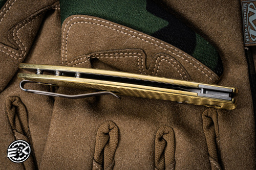 Three Rivers Manufacturing ATOM Folding Knife Diamond Texture Brass 3.5 ...