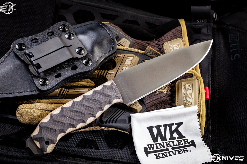 Winkler Knives Spike Knife Fixed Blade Black Tan Micarta 5.25" Caswell ...