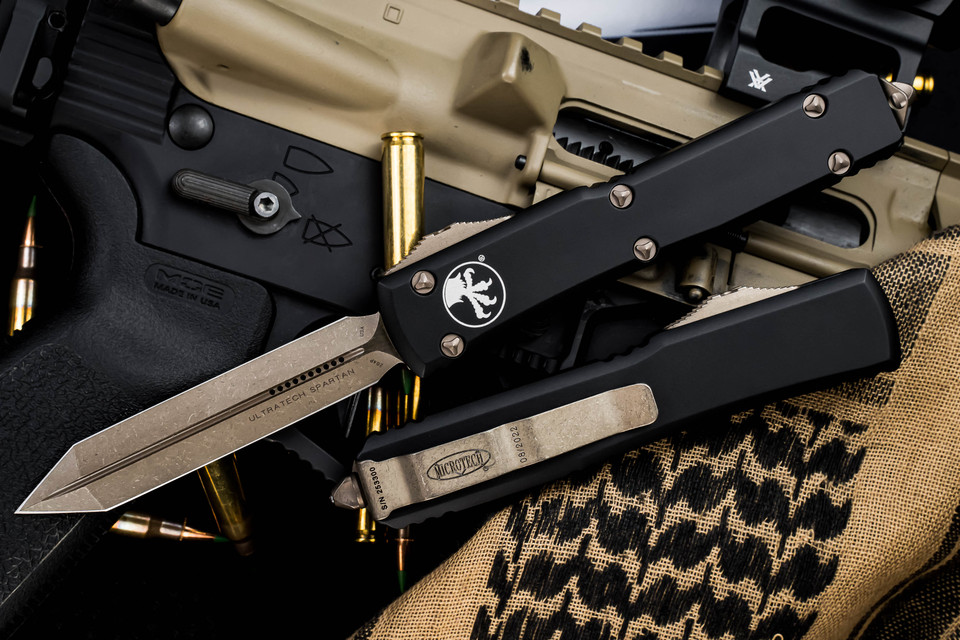 Microtech Ultratech Spartan OTF Automatic Knife Black 3.4" Bronze ...