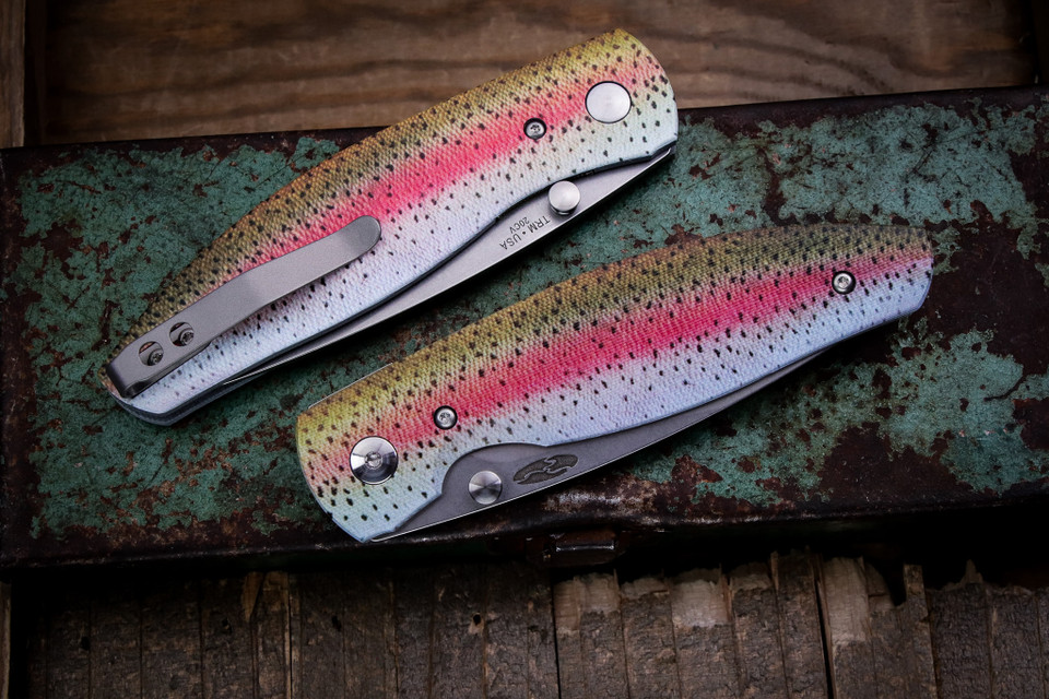 Three Rivers Manufacturing ATOM Folding Knife Rainbow Trout G10 3.5 ...