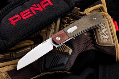 Enrique Pena Raptor Custom Front Flipper Green Micarta 2.75" Rubbed