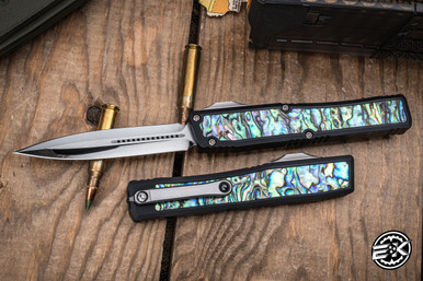 Heretic Knives Custom NYX OTF Automatic Knife Abalone Inlay 3.7" Double ...