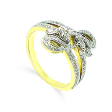 Two-Tone Swirl Style Diamond Ring - 18kt Gold- One diamond ring in 18kt ...