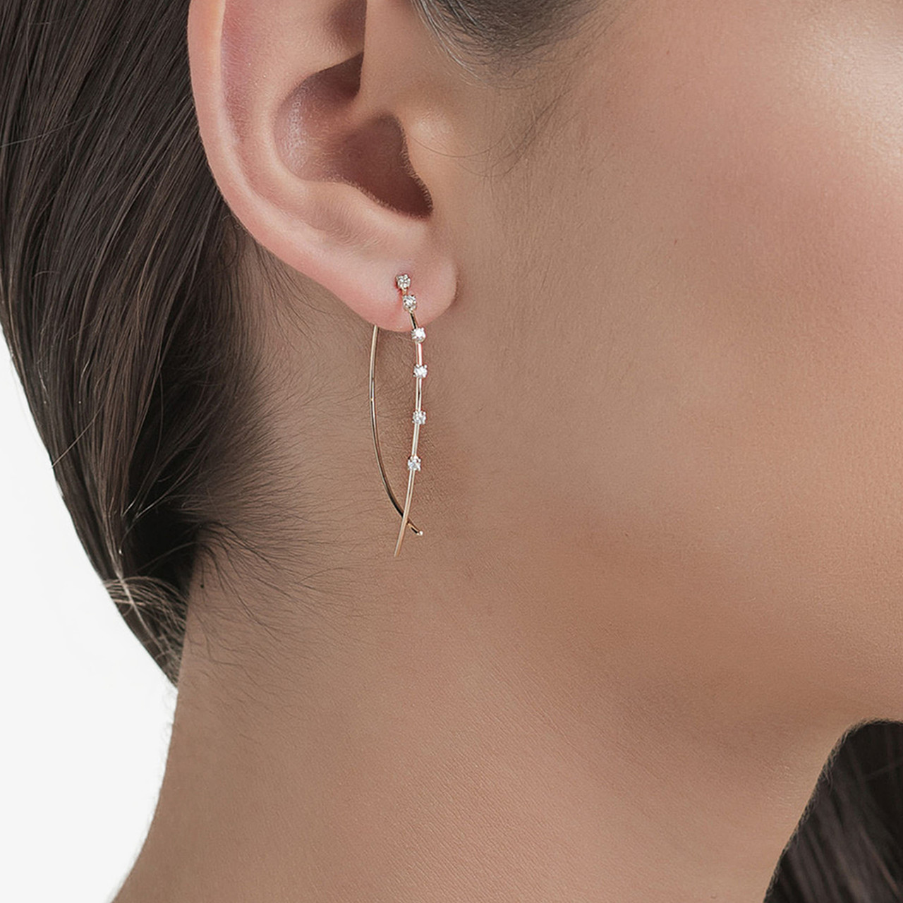 SMALL SOLO WIRE DIAMOND UPSIDE DOWN HOOPS - LANA