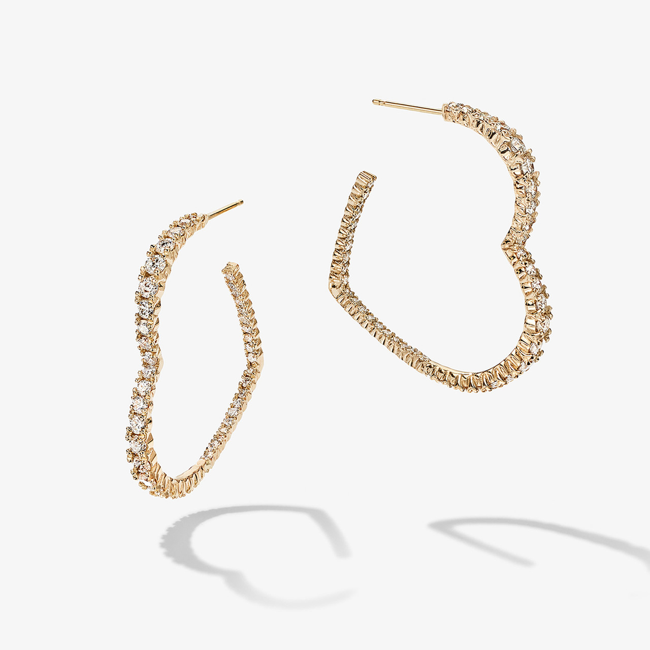 Small Diamond Heart Hoop Earrings - LANA