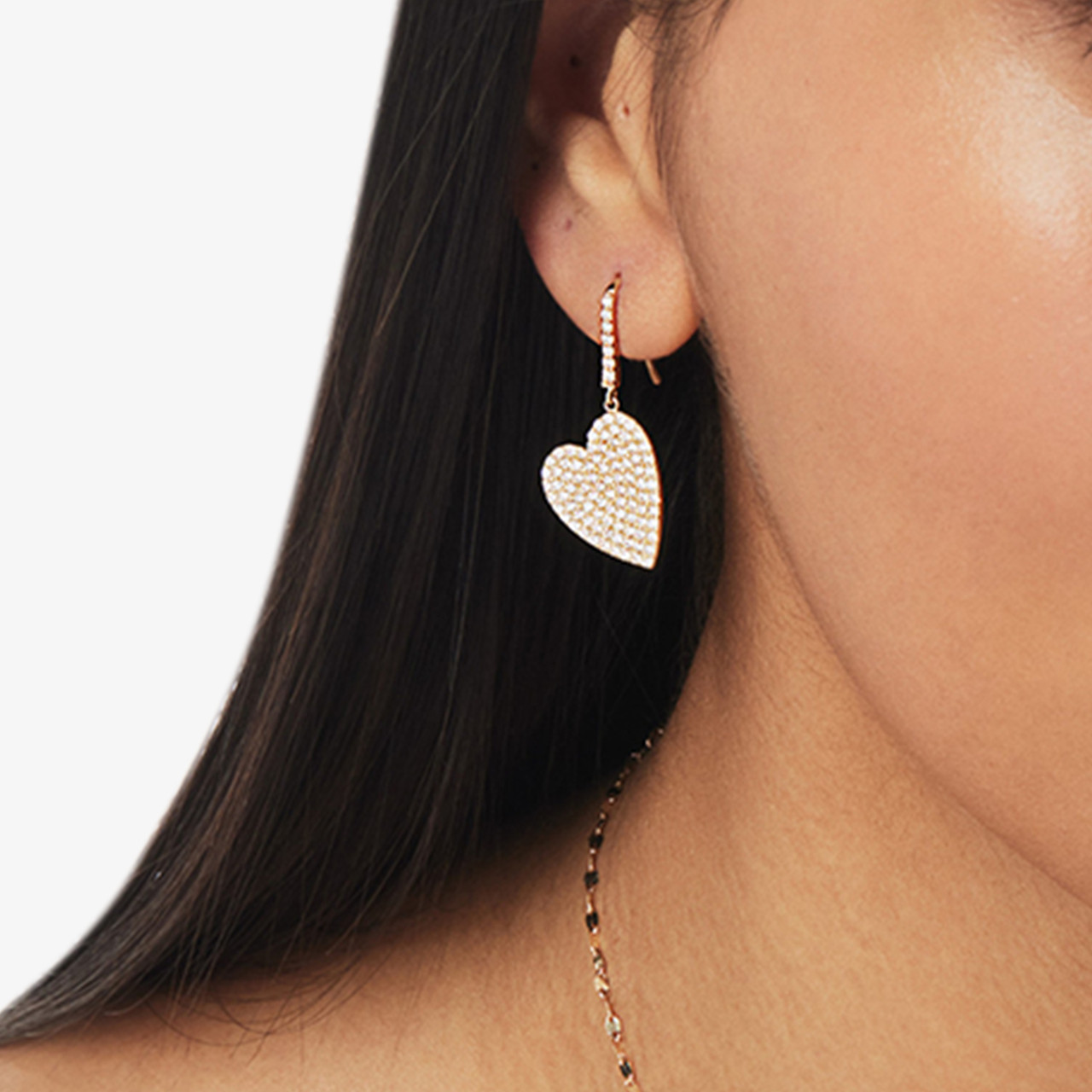 DIAMOND HEART DANGLE EARRINGS