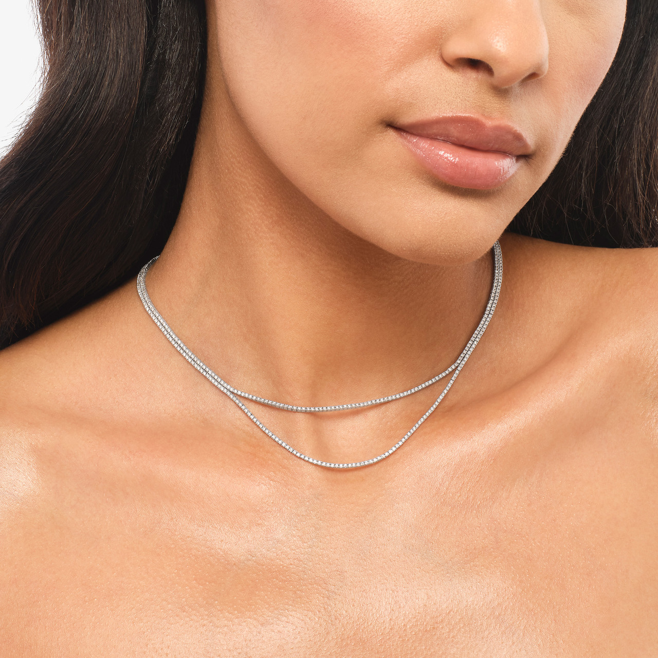 SKINNY DOUBLE STRAND DIAMOND TENNIS NECKLACE