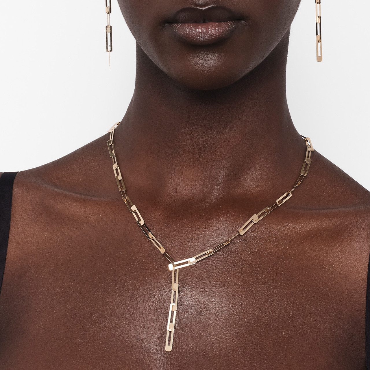 INTERLOCKING RECTANGLE LARIAT NECKLACE