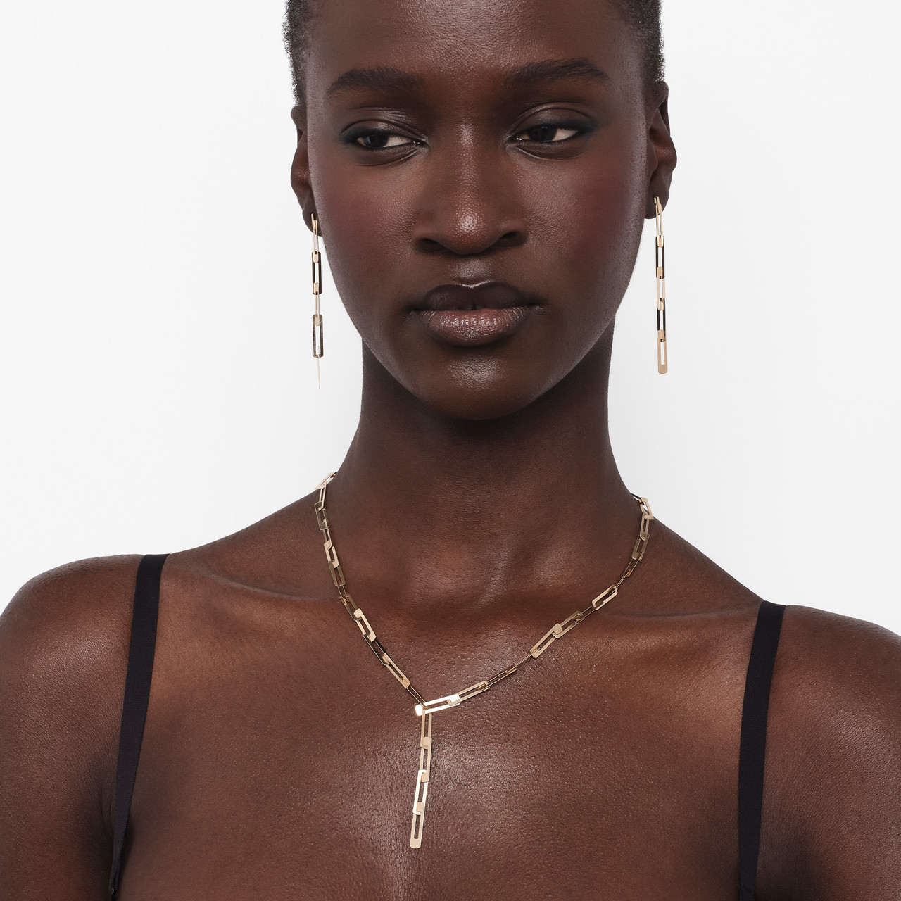 INTERLOCKING RECTANGLE LARIAT NECKLACE