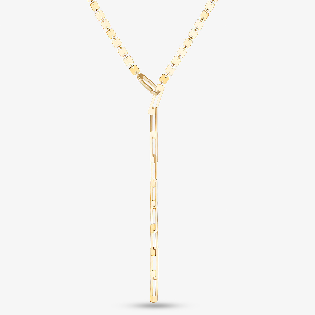 SQUARE AND OPEN RECTANGLE LARIAT NECKLACE W/ CARABINER