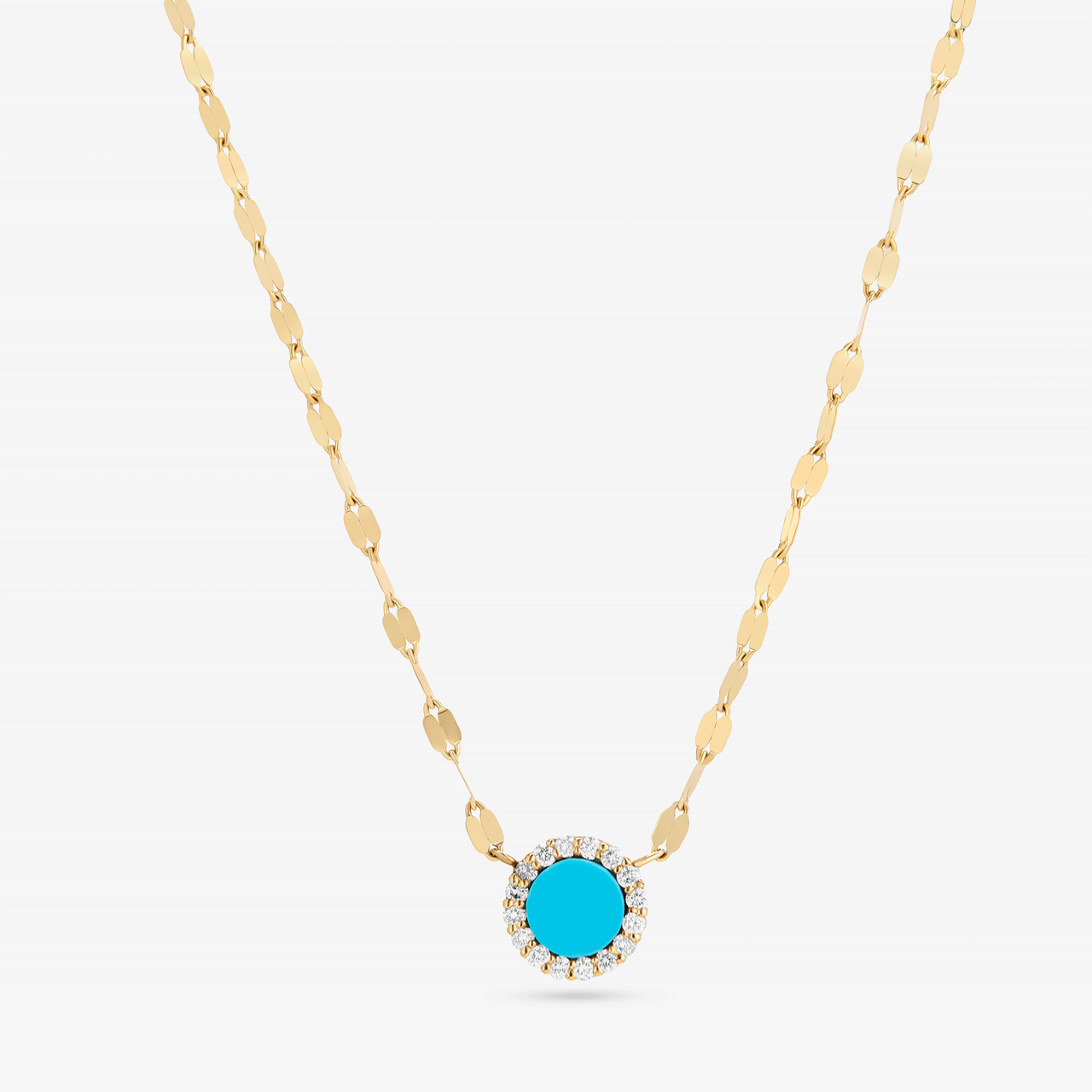 TURQUOISE & DIAMOND DISC PENDANT NECKLACE