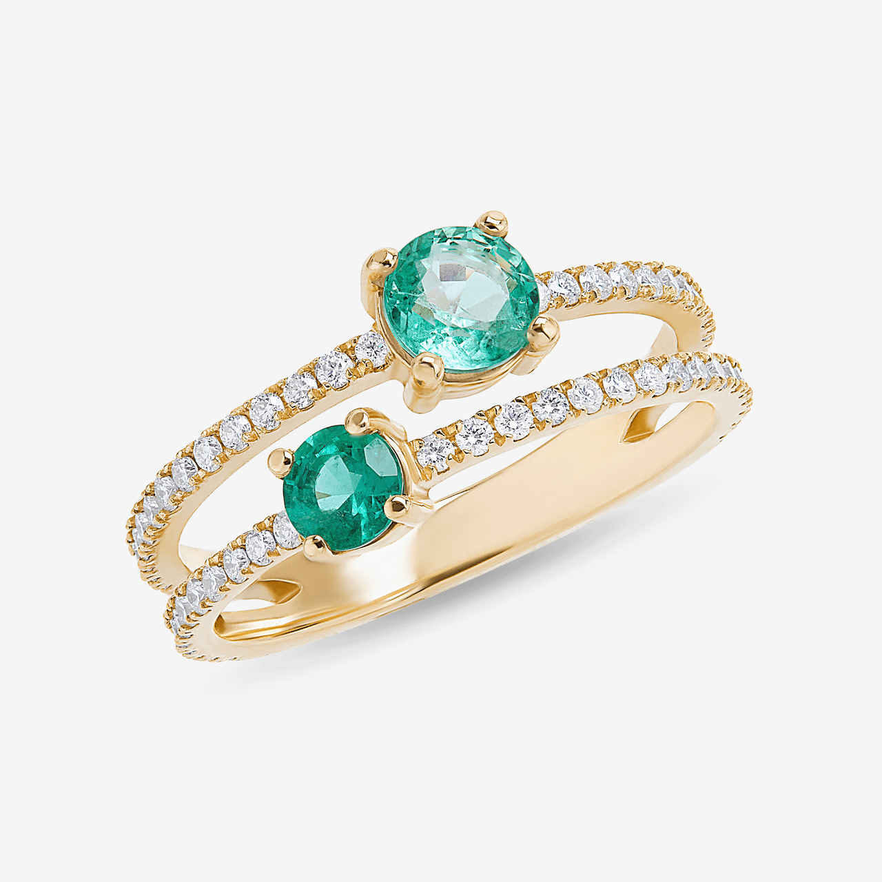 GREEN EMERALD DIAMOND DOUBLE BAND RING
