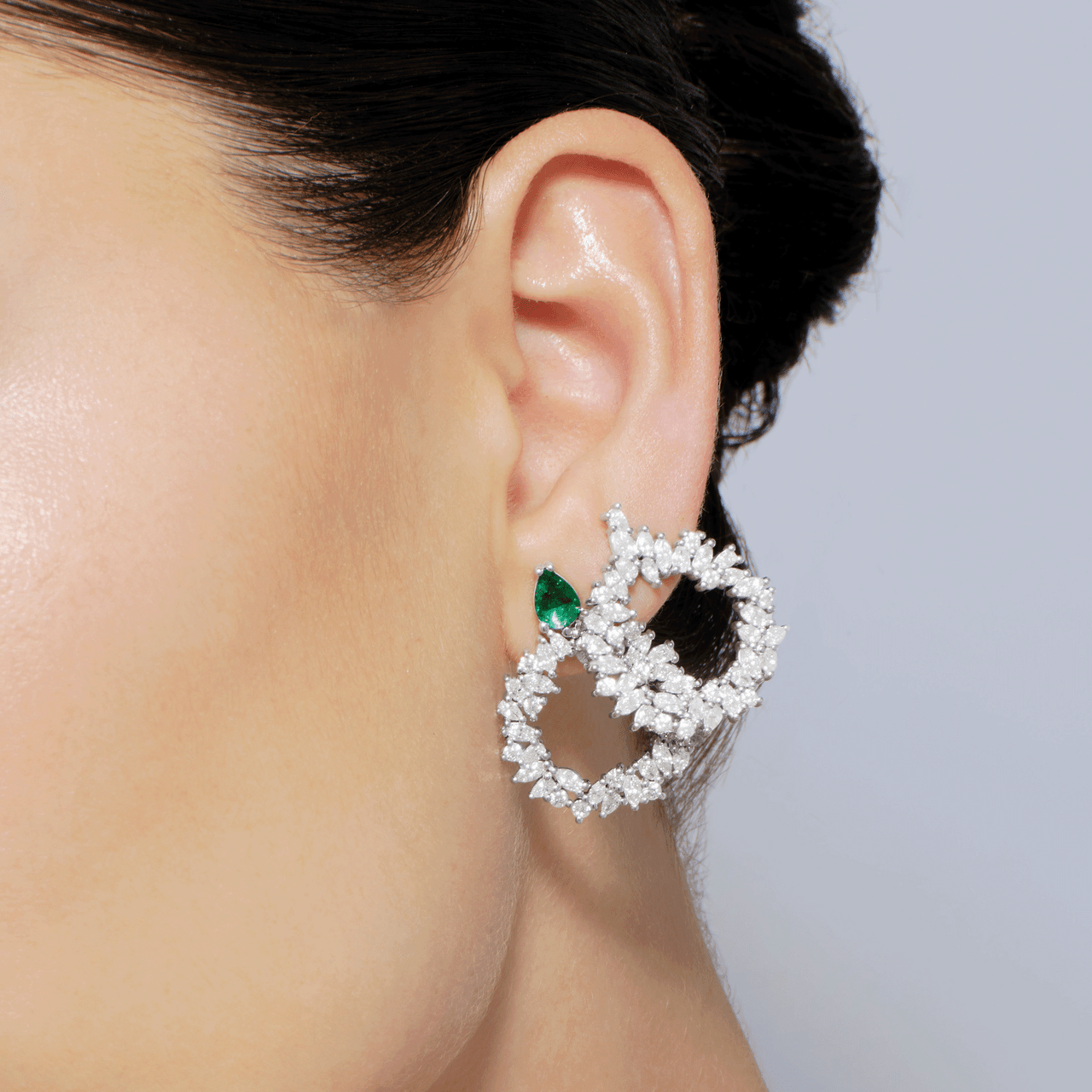 GREEN EMERALD MIXED FANCY DIAMOND CIRCLE HOOPS
