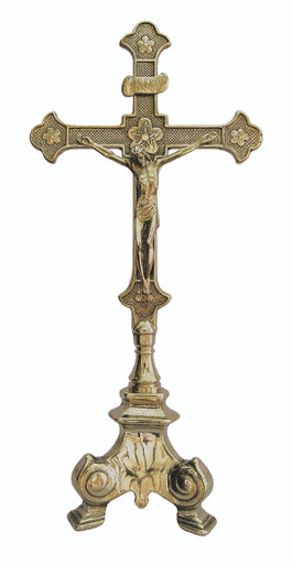 Shiny Brass Standing Crucifix