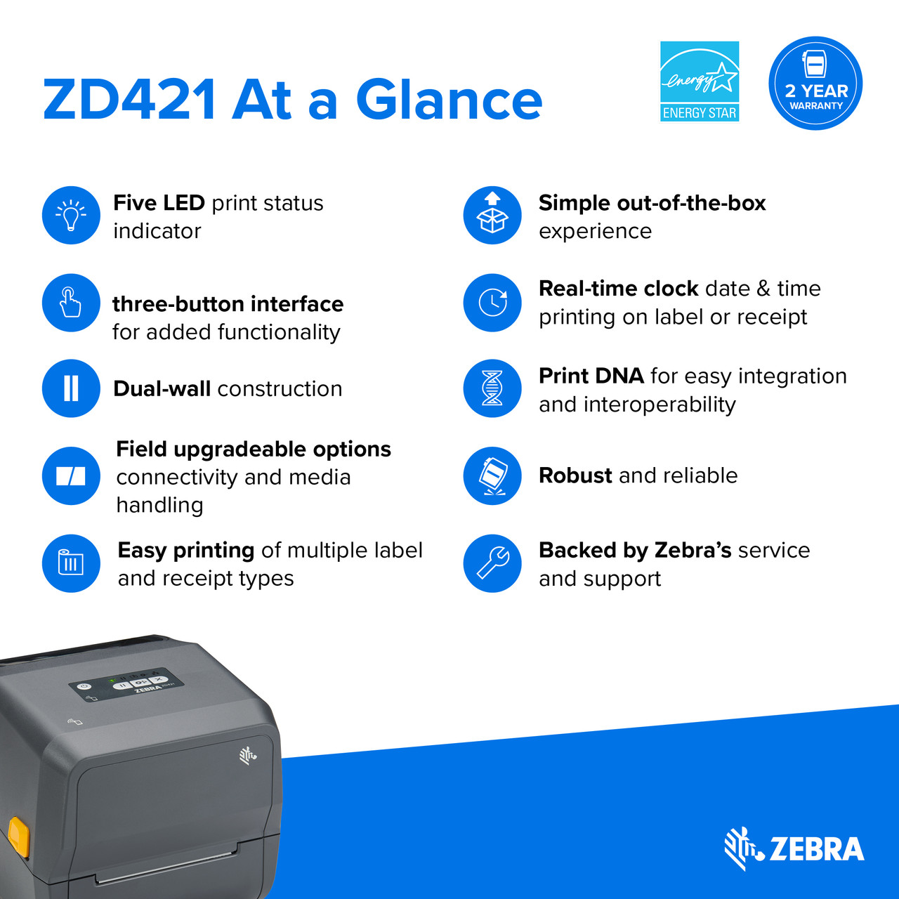 ZD421 Direct Thermal 4 Print Width Advanced Desktop Printer - Labelman Ltd