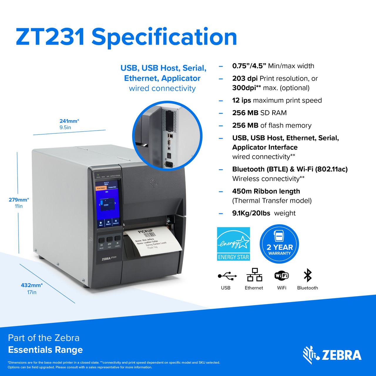 Zebra ZT231 UK | 4-inch Industrial Thermal Printer