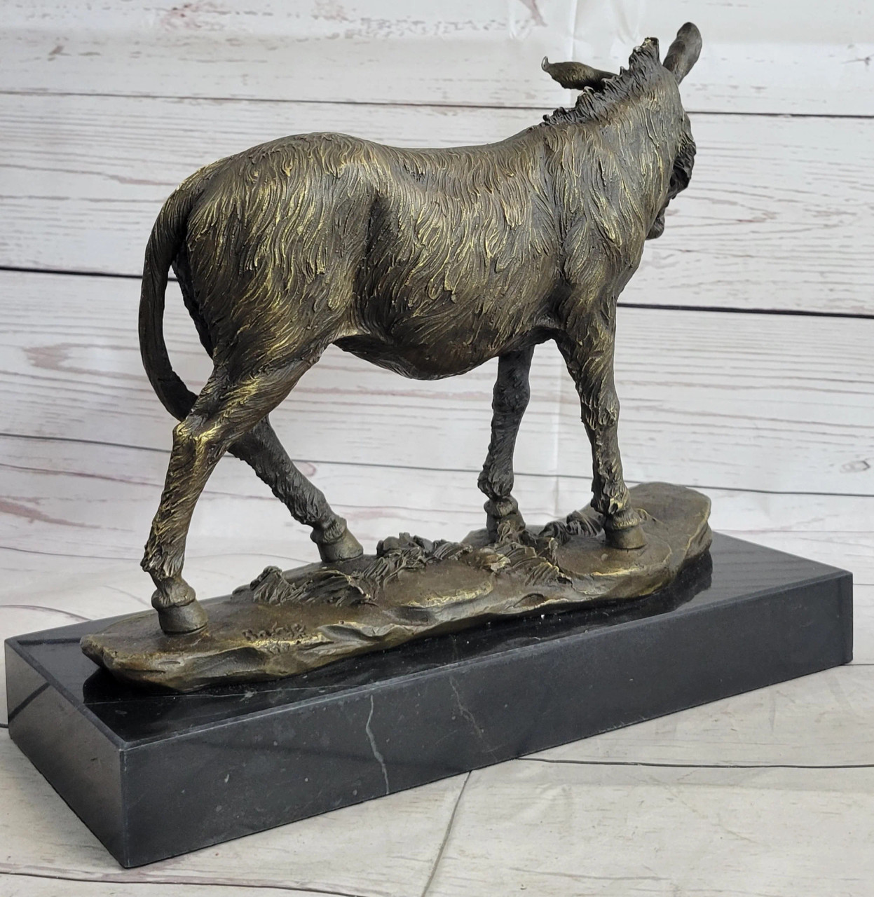 Bronze Donkey Sculpture on Marble Base - Barye - Animal Decor