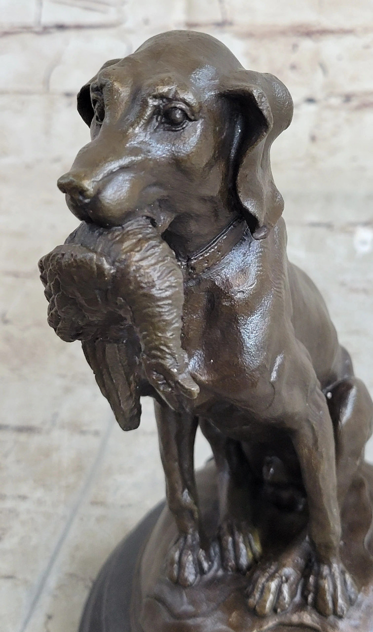 Labrador Bronze Statue with Duck - Stunning Hunting Dog Art