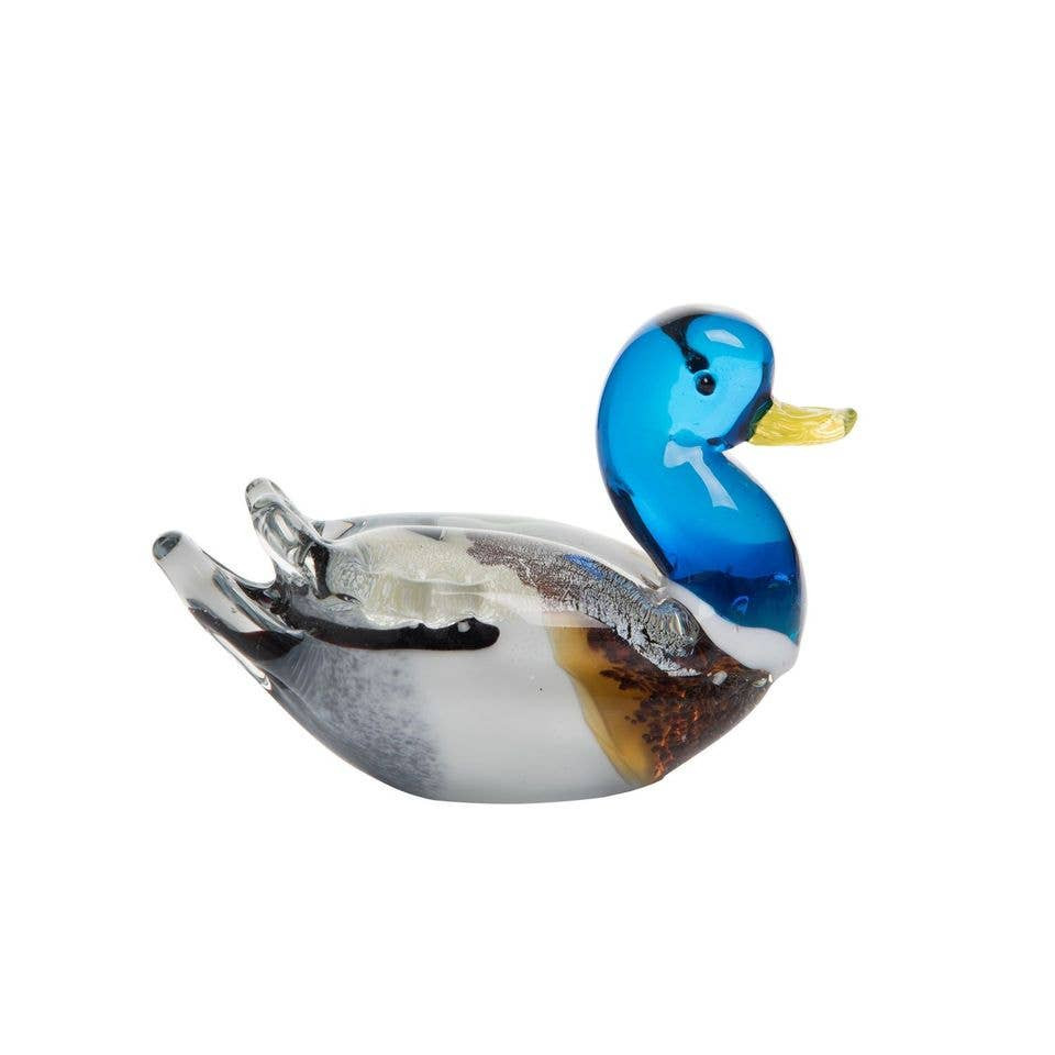Glass Art Blue Mallard Duck Figurine - Animal Decor