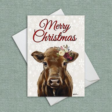 Merry Christmas - Cow Christmas Cards - Set of 6 - Animal Decor