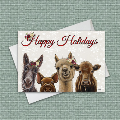 Happy Holidays - Farm Animal Christmas Cards - Set of 6 - Animal Decor