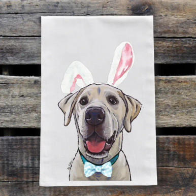 Yellow Lab Easter Kitchen Towel - Animal Decor
