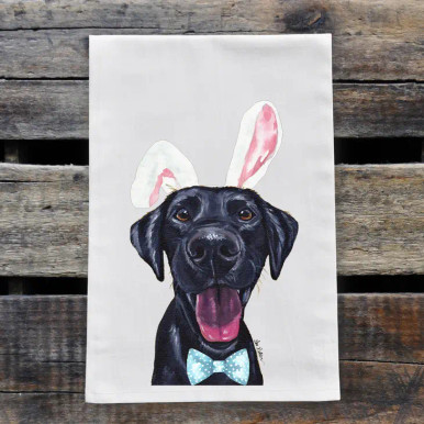 Black Lab Easter Kitchen Towel - Animal Decor