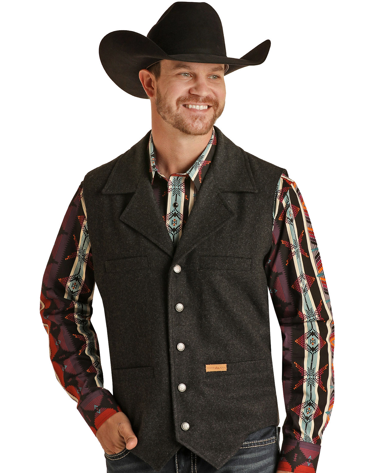 Powder River Men's Montana Wool Button Down Vest - Black