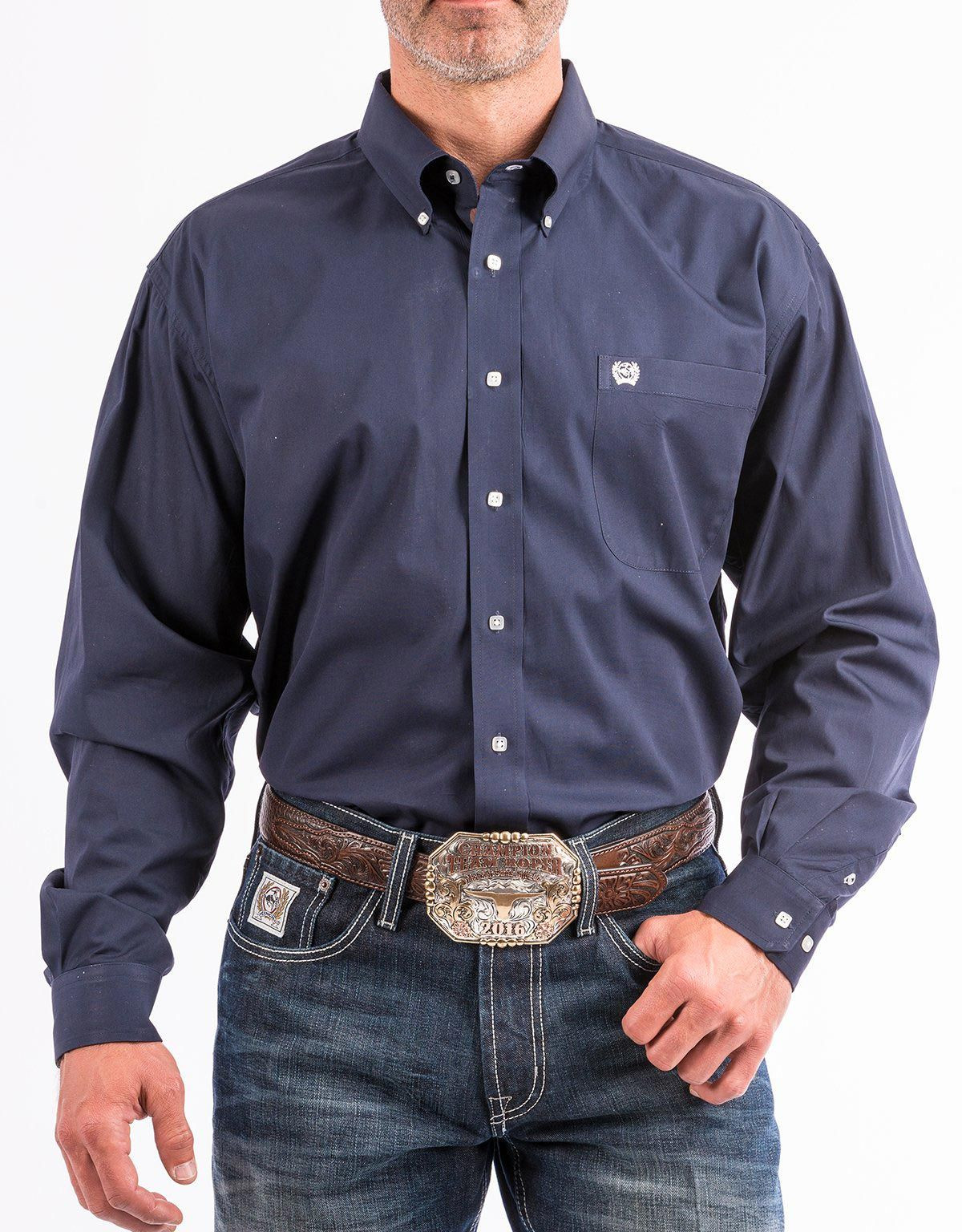 Cinch Men's Long Sleeve Solid Button Down Shirt - White