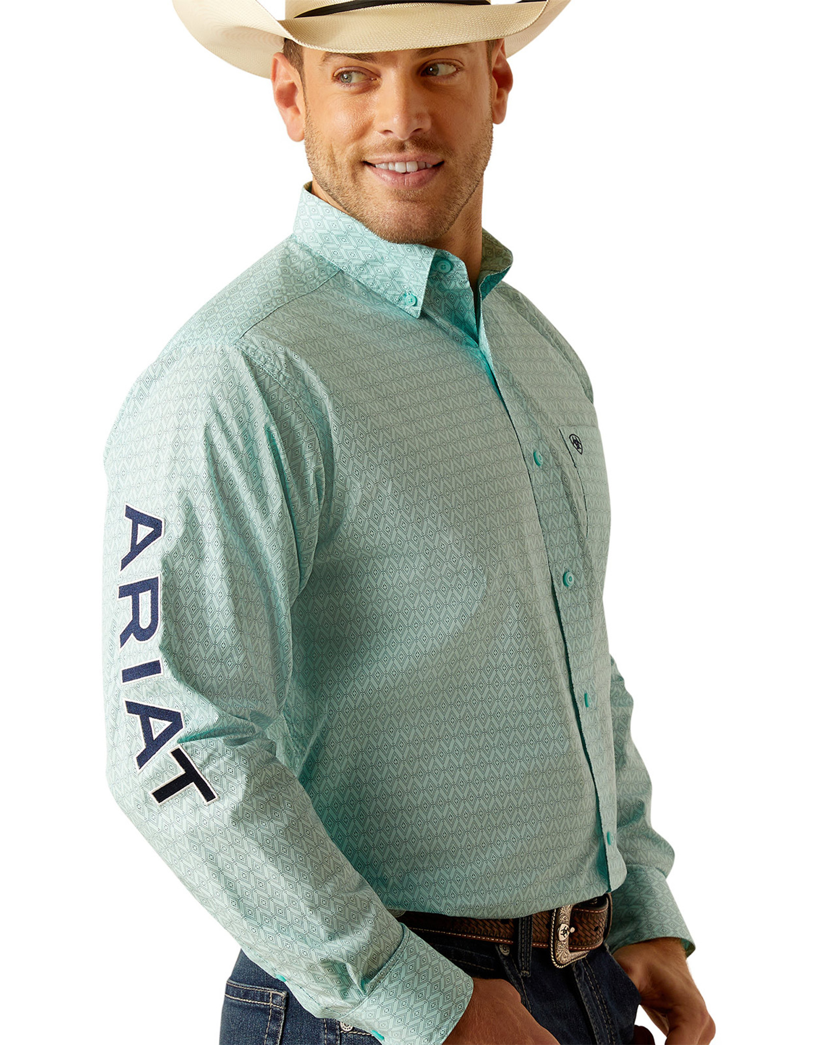 Ariat Shirts Men s Team Gian Light Aqua Long Sleeve 10048394