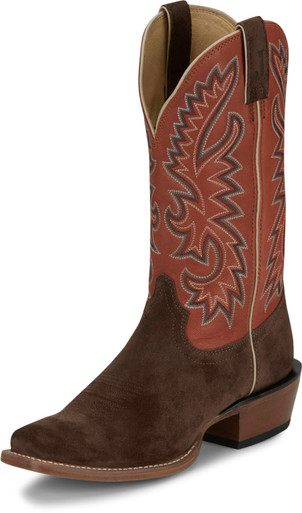 Justin Men's Frontier 11" Square Toe Boots - Brown Suede/Orange - Langstons