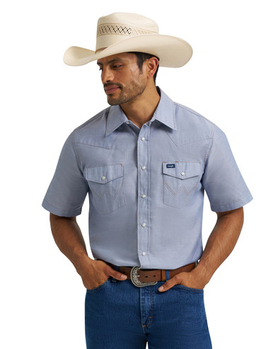 Wrangler Men's Short Sleeve Chambray Snap Western Work Shirt - Non ...