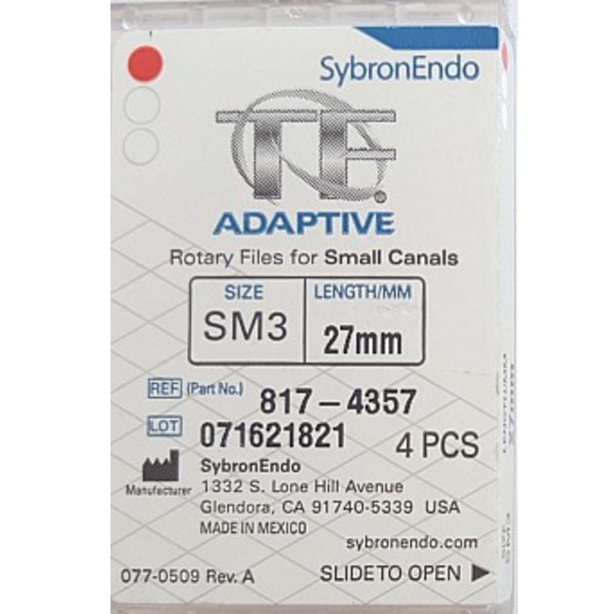 TF Adaptive Red SM3 27mm Nickel Titanium Rotary File - 4/Pack (817-4357 ...