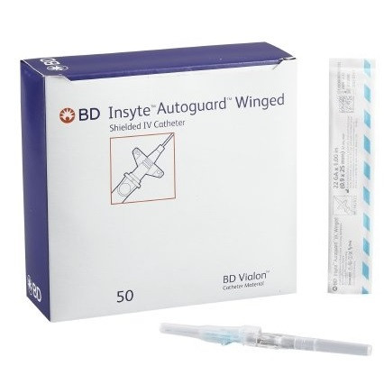 BD 22G x 1" Insyte Autoguard BC Shielded IV Catheter with Winged Hub ...