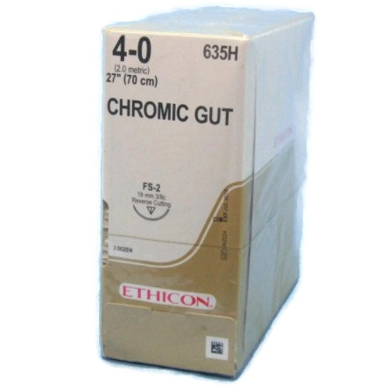 4-0 x 27" Chromic Gut Suture with FS-2 Needle - 36/Box