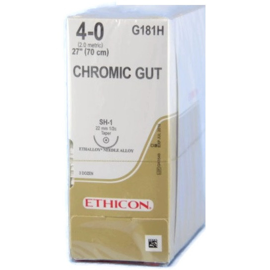 Ethicon 4-0 x 27" Chromic Gut Suture with SH-1 Needle (G181H)