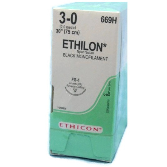 Ethicon 3-0 x 30" Ethilon® Nylon Black Sutures with FS-1 Needle - 36 ...
