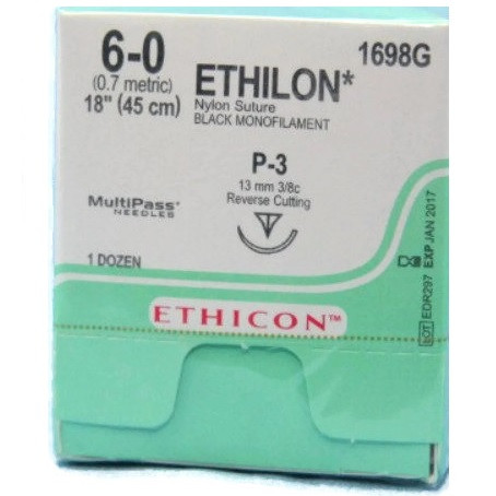 6-0 x 18" Ethilon® Nylon Black Suture with P-3 Needle - 12/Box ...