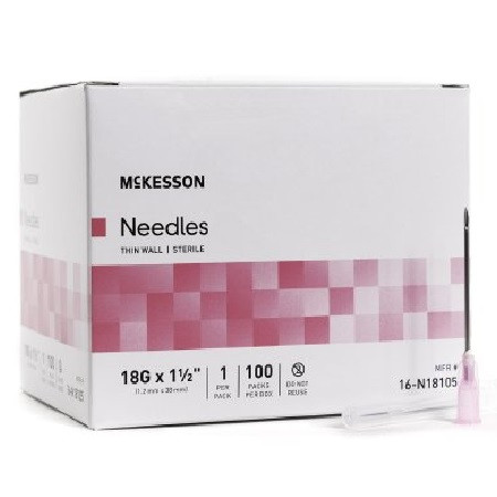 McKesson 18G x 1-1/2" Thin Wall Hypodermic Needle (16-N18105)