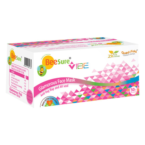 BeeSure Glamorous Pink Level 3 Vibe 4-Ply Earloop Face Mask - 50/Box ...