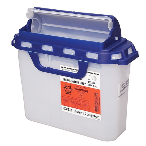 BD 5.4 Quart Recykleen White/Blue Sharps Container (305058)
