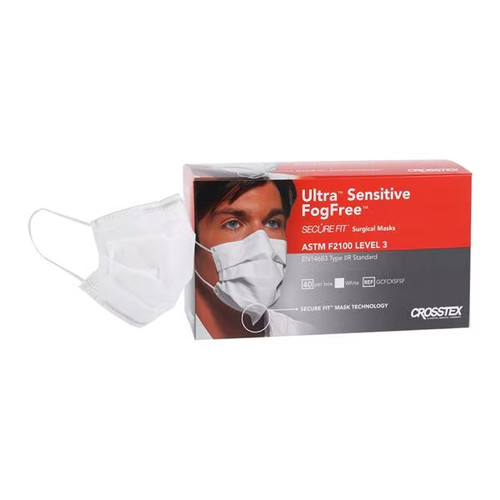 Crosstex White Ultra Sensitive Fogfree Level 3 Earloop Mask With Secure