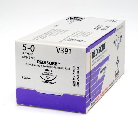 Myco 5-0 x 18" Reli® Redisorb® Pro Violet Braided PGLA Suture with FS-2 ...