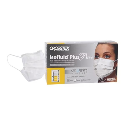 Crosstex White Isofluid Plus Pure Level 1 Earloop Face Mask with Secure ...