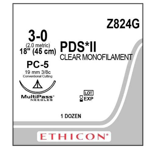 3-0 x 18" Clear PDS II Suture with PC-5 Needle - 12/Box (Z824G) - Predictable Surgical Tech