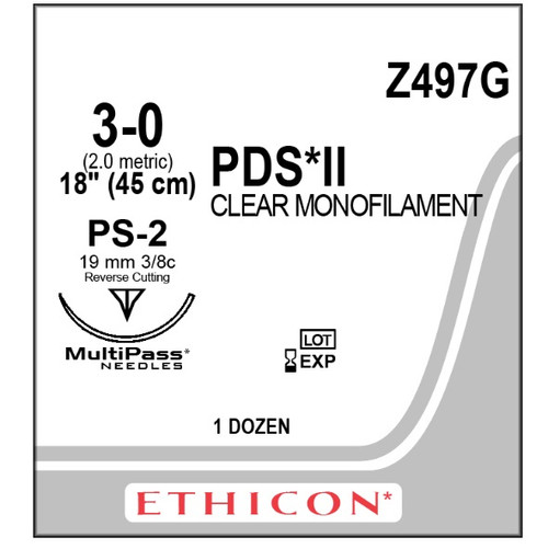 Ethicon 3-0 x 18" Clear PDS II Suture with PS-2 Needle (Z497G)