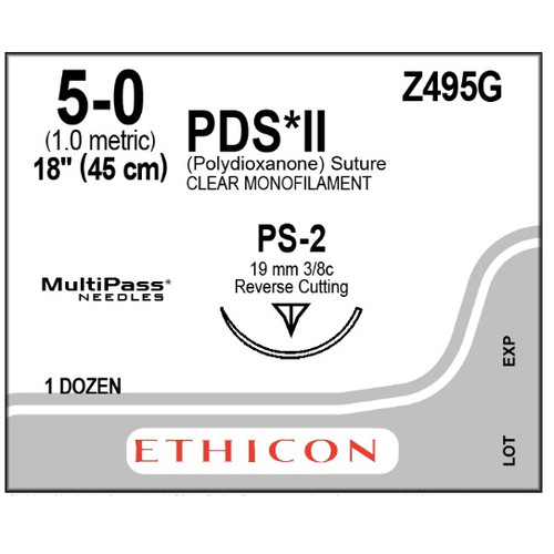 Ethicon 5-0 x 18" Clear PDS II Suture with PS-2 Needle (Z495G)